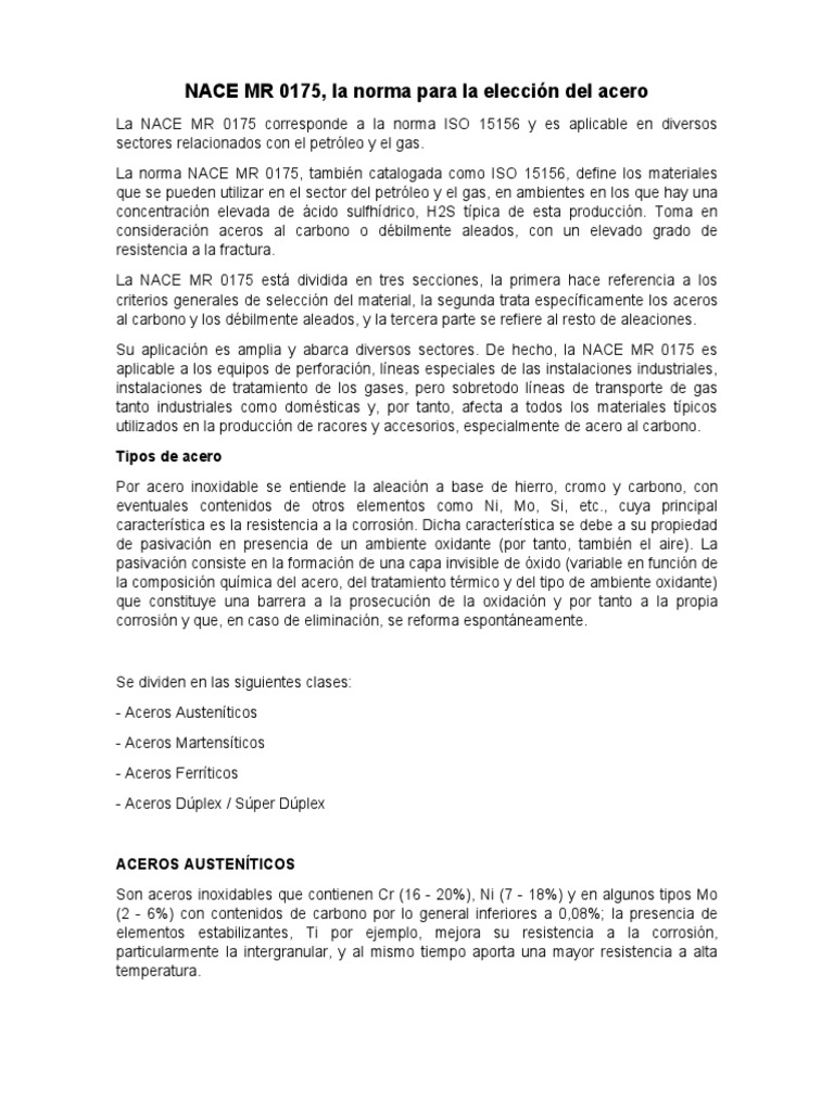 Nace MR 0175 | PDF | Acero | Tratamiento a base de calor