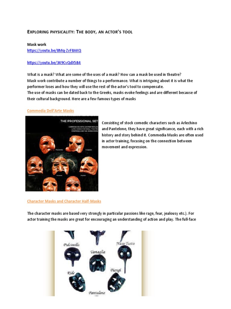 Xploring Physicality HE Body AN Actor S Tool Mask Work: Commedia Dell ...