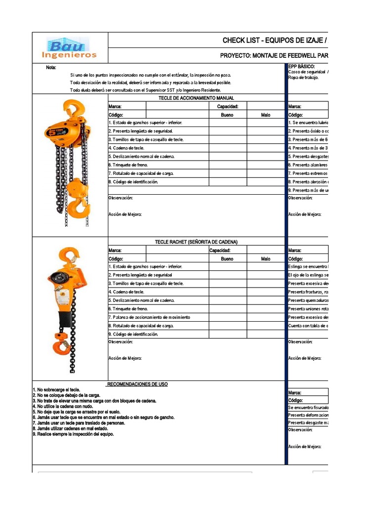 Check - List - Equipos de Izaje | PDF | Materiales