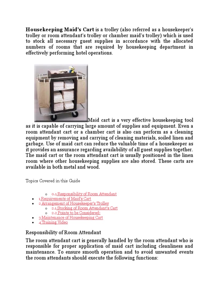 Housekeeping Maid's Cart Is A Trolley (Also Referred As A Housekeeper's ...