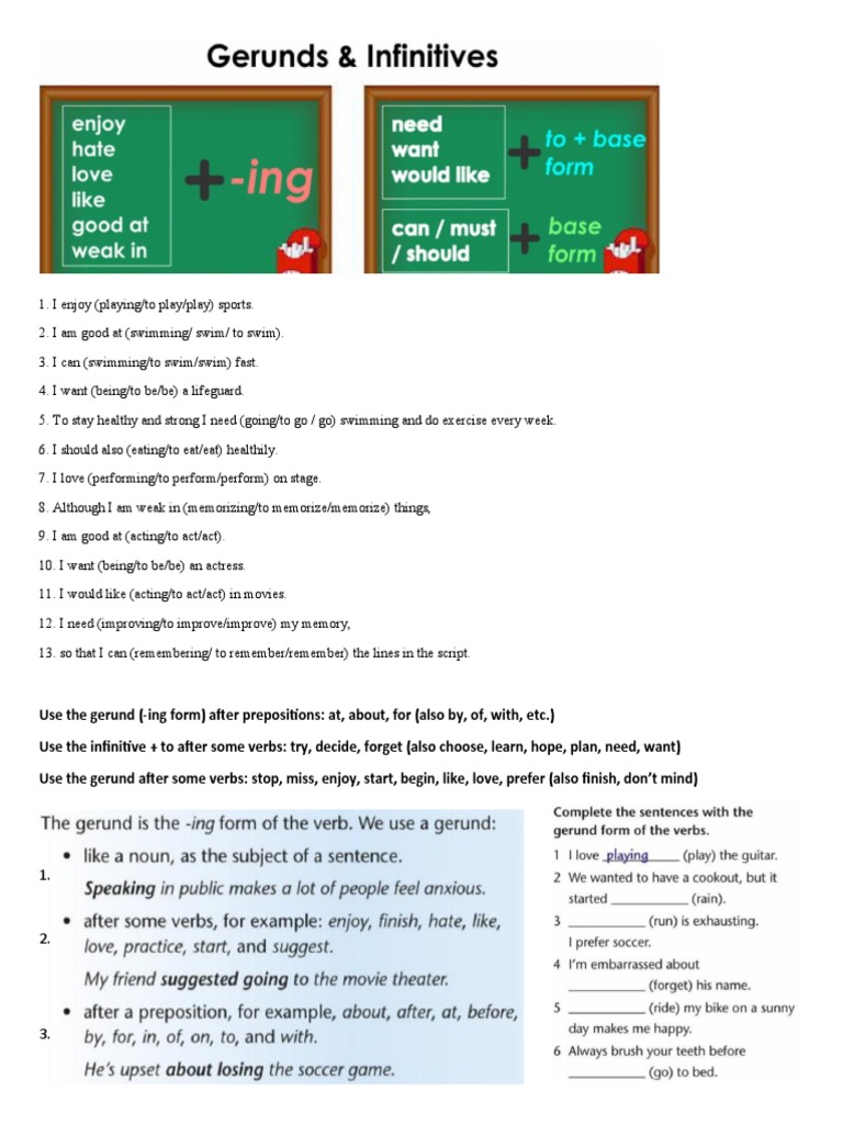 Gerunds and Infinitives Practice Worksheet | PDF