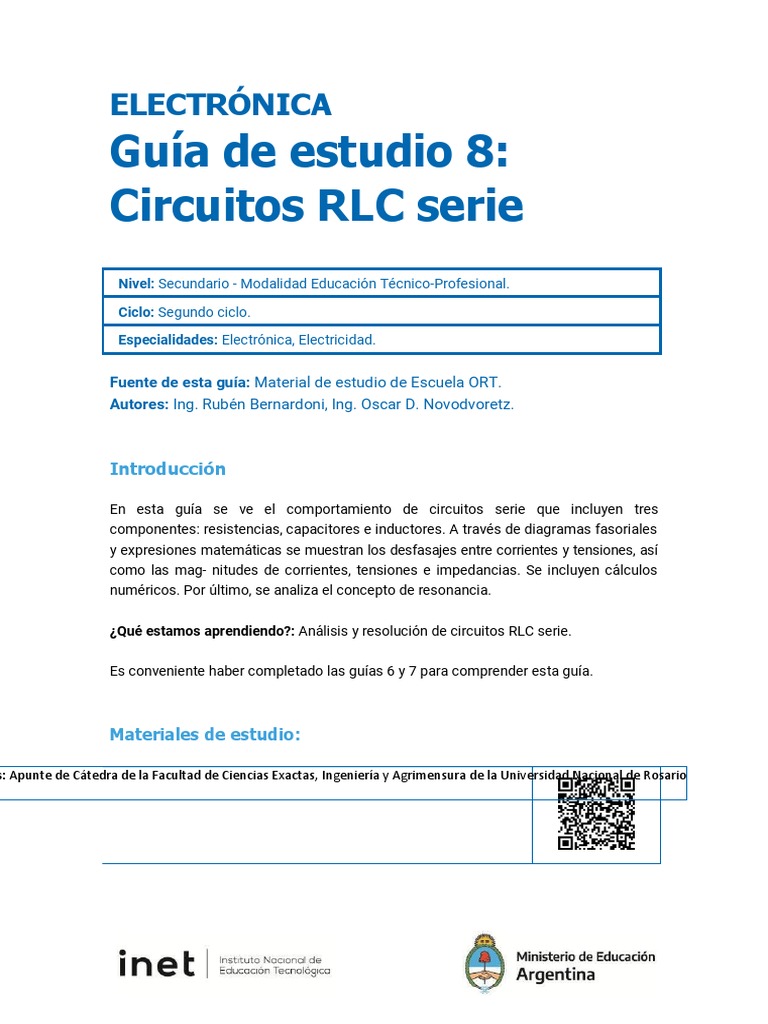 ELECTRONICA - Gu - a08-Circuitos-RLC | PDF | Impedancia eléctrica | Resonancia