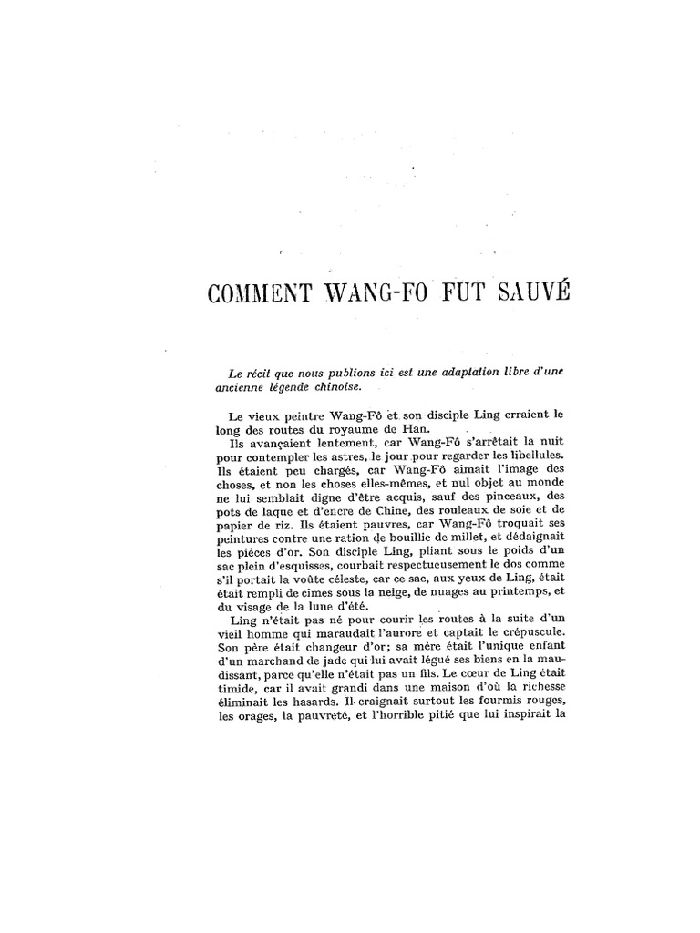 Marguerite Yourcenar Comment Wang Fo Fut Sauve | PDF
