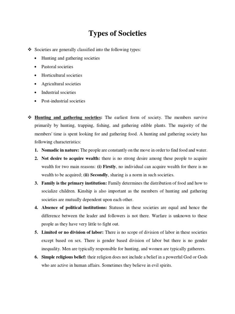 Types of Societies - Reading Material | PDF | Society | Pastoralism