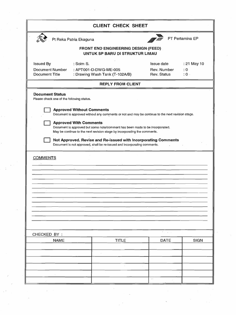 Client Check Sheet for Wash Tank Design | PDF | Manufactured Goods ...