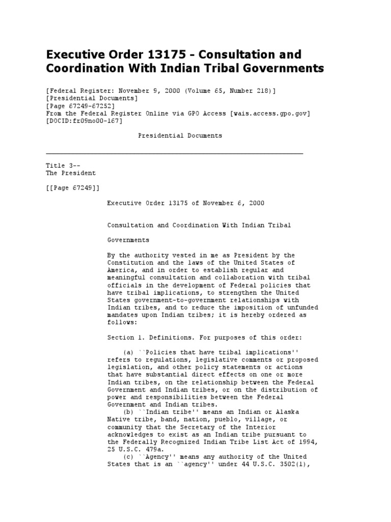 Executive Order 13175 | PDF | Tribal Sovereignty In The United States ...