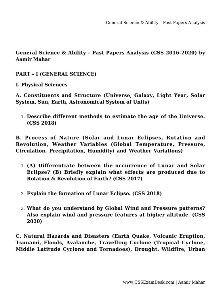 General Science & Ability - Past Papers Analysis | PDF | Earth ...