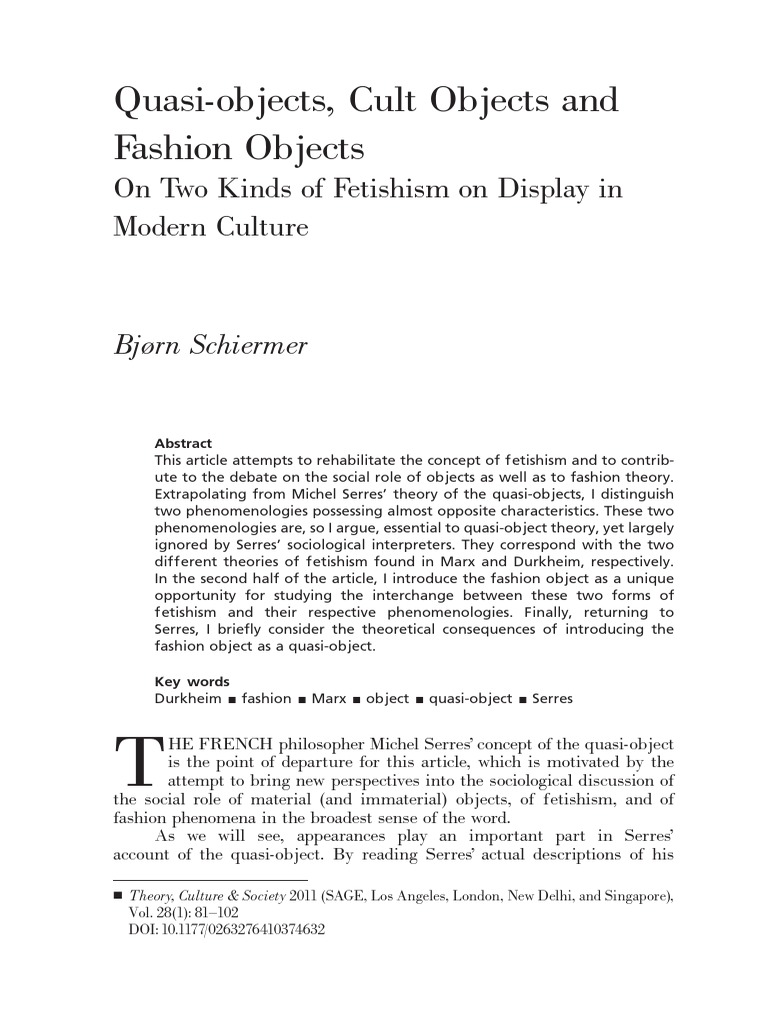 Quasi-Objects, Cult Objects and Fashion Objects: On Two Kinds of ...