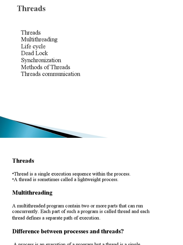 Threads Multithreading Life Cycle Dead Lock Synchronization Methods Of Threads Threads