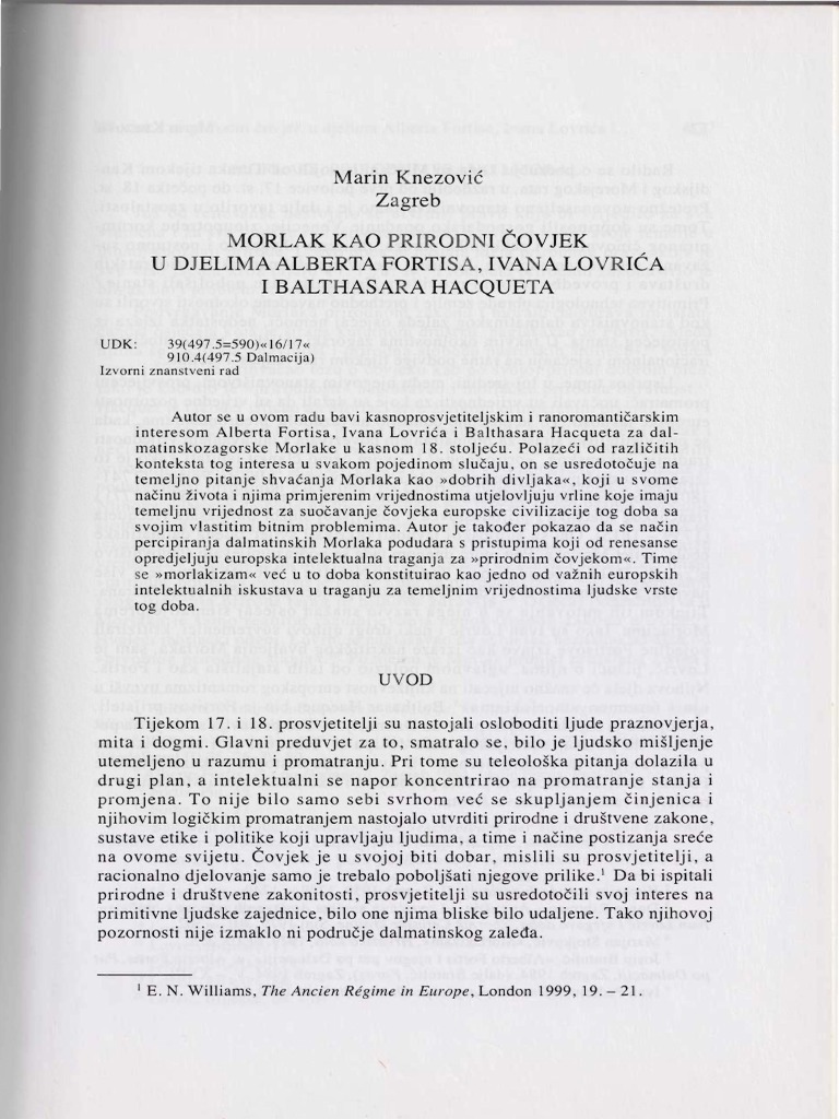 Marin Knezovićć Morlak Kao Prirodni Čovjek U Djelima Alberta Fortisa ...
