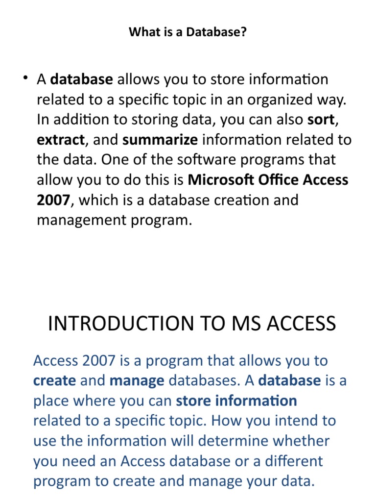 Introduction To Microsoft (MS) Access PPT Centum | PDF | Relational ...