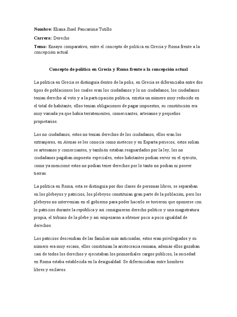 Ensayo Comparativo | PDF | Antigua Grecia | Roma antigua