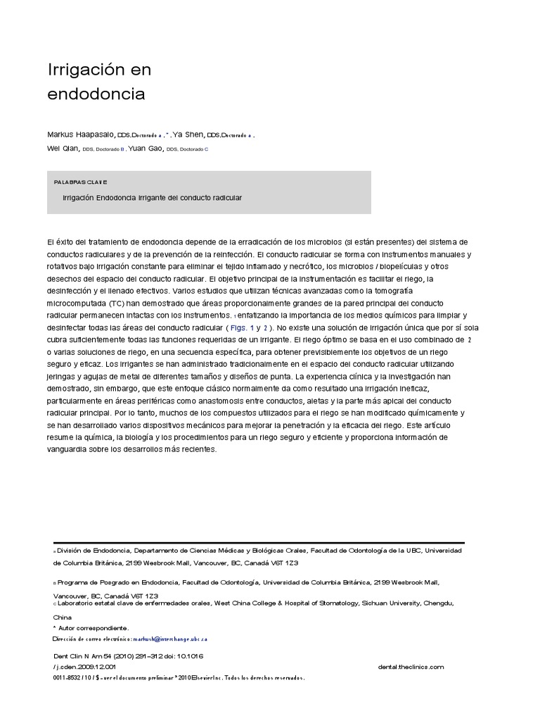 Irrigation in Endodontics Haapasalo | PDF | Riego | Antimicrobiano