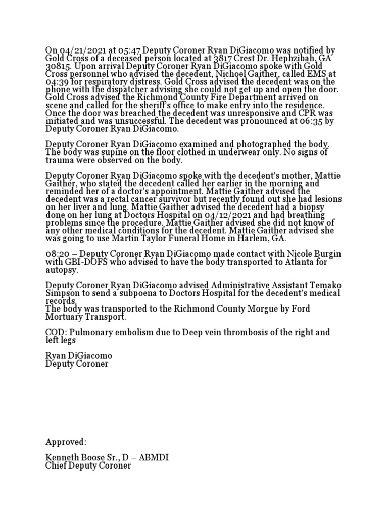 Coroner's Report | PDF