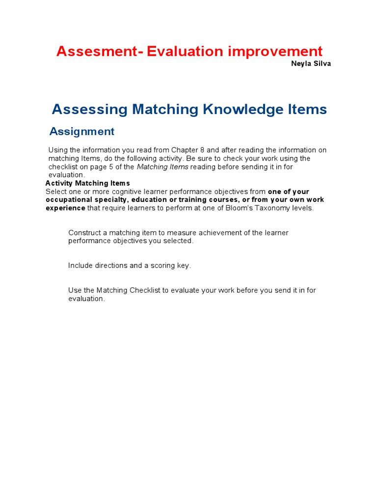 Constructing Matching Items for Yoga Assessment | PDF