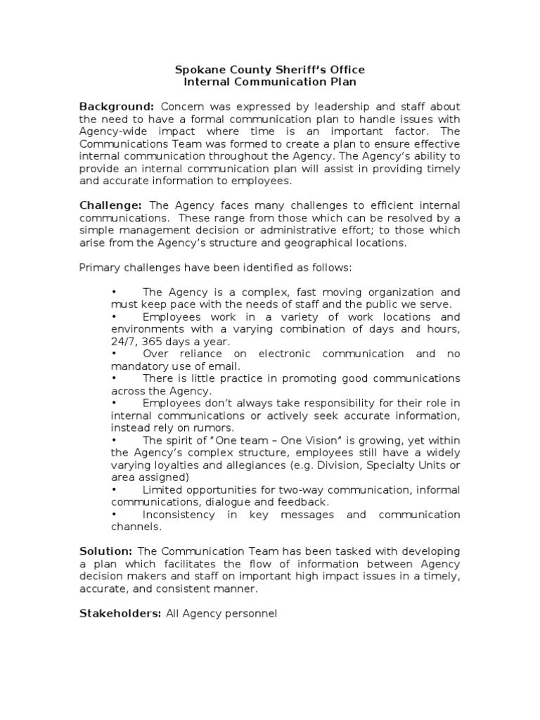 Internal Communication Plan | PDF | Goal | Communication