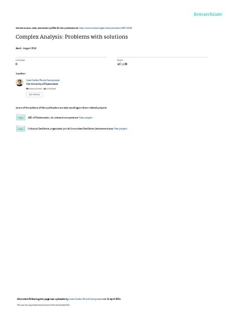 Complex Analysis: Problems With Solutions: August 2016 | PDF ...