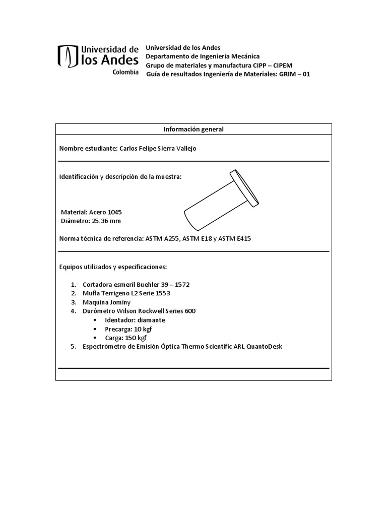 Resultados Prueba Jominy en Acero 1045 | PDF | Acero | Ciencia de los ...