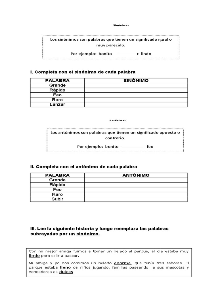 Guia Sinonimos y Antonimos | PDF