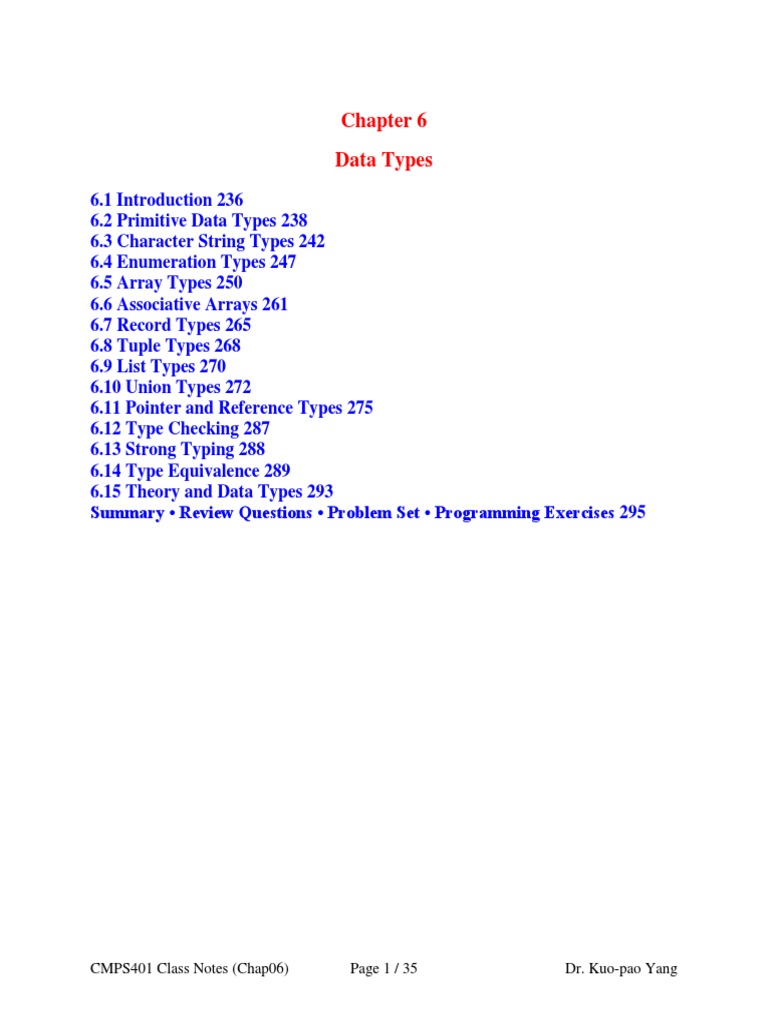 Data Types: CMPS401 Class Notes (Chap06) Page 1 / 35 Dr. Kuo-Pao Yang ...