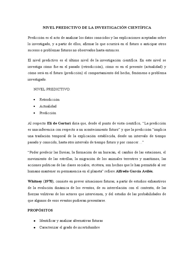 Nivel Predictivo de La Investigación Científica | PDF | Análisis de ...