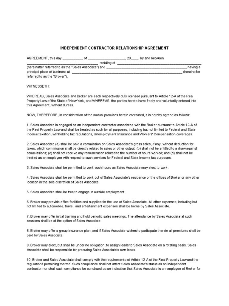 Independent Contractors Relationship Agreement | PDF | Real Estate ...