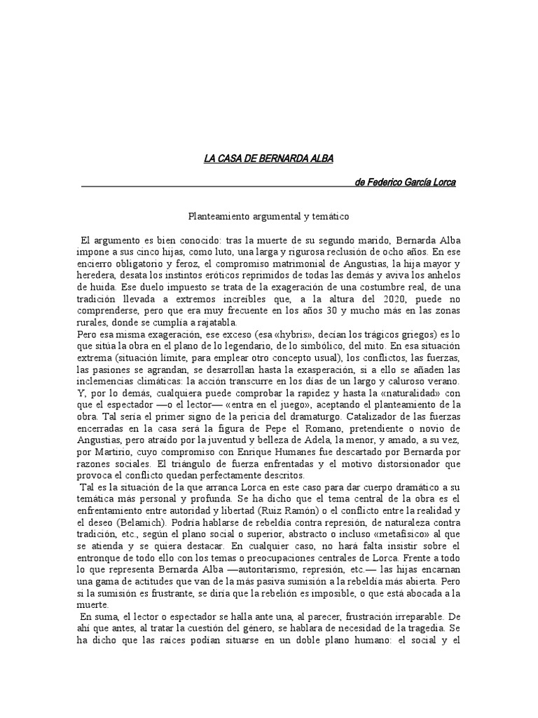 La Casa de Bernarda Alba Acto 1 | PDF | Federico García Lorca