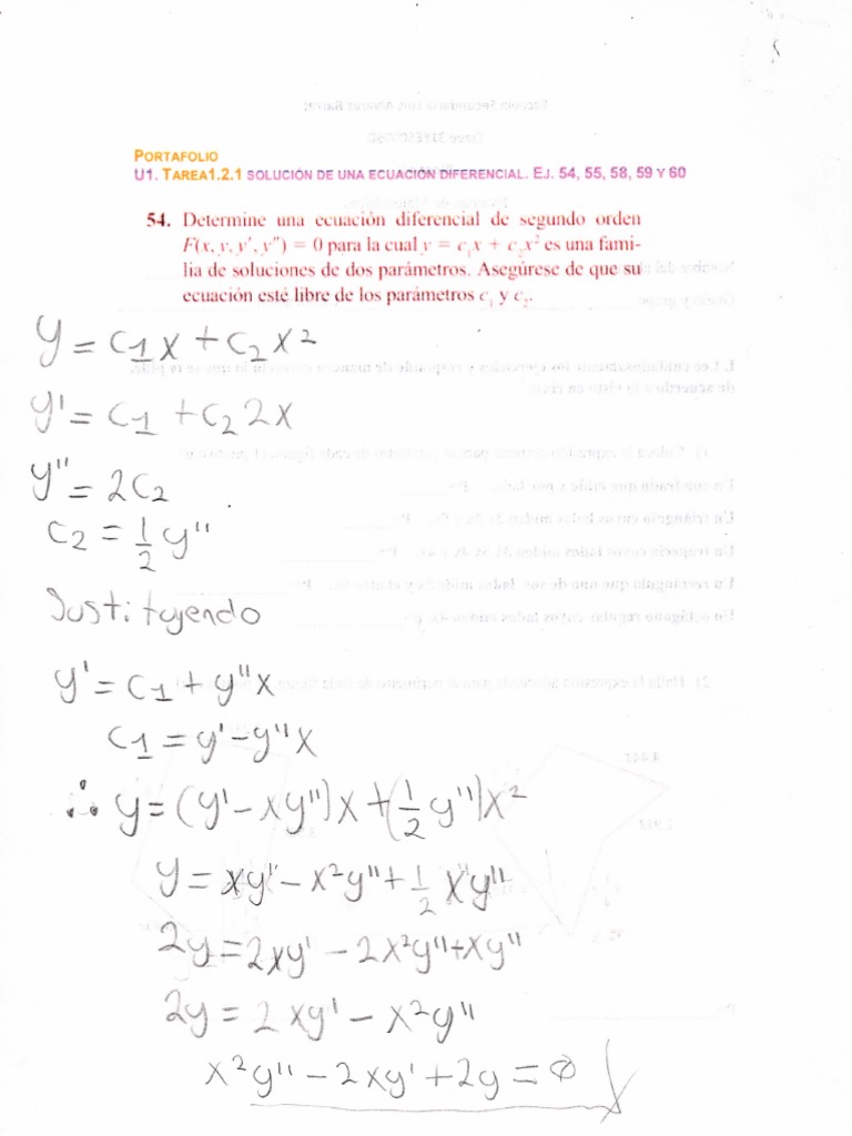 U1. Tarea1.2.1 Solución de Una Ecuación Diferencial. | PDF | Sustracción | Calculo diferencial