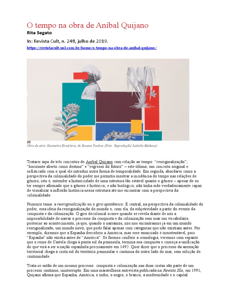 Rita Segato_O tempo na obra de Aníbal Quijano | PDF | Tempo | Povos ...