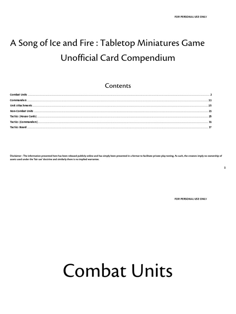 ASOIAF Cards A4 | PDF | Military | Gaming