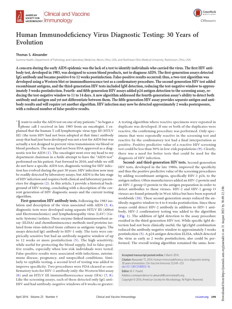 HIV Diagnostic Testing 30 Years of Evolution | PDF | Diagnosis Of Hiv ...