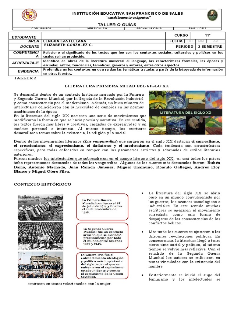 Taller 2-Literatura Primera Mitad Del Siglo Xx-11-Iisem-2021 | PDF ...