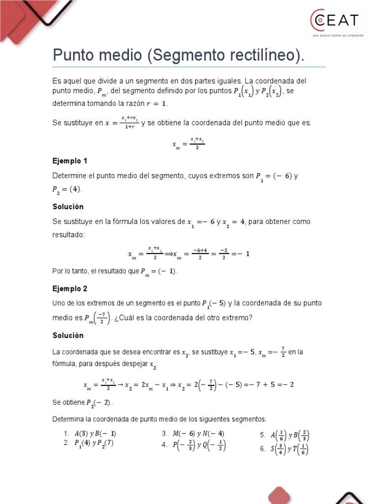 Punto Medio (Segmento Rectilíneo) | PDF | Matemáticas