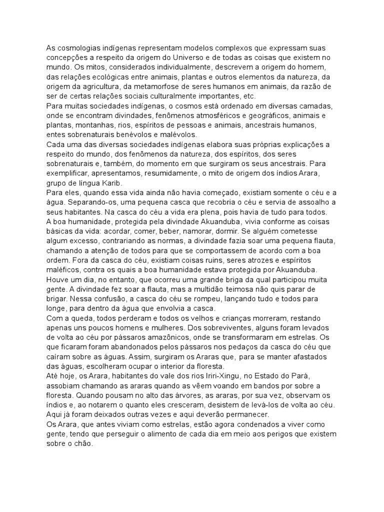Cosmologia e Mito de Origem dos Arara | PDF | Humano | Natureza