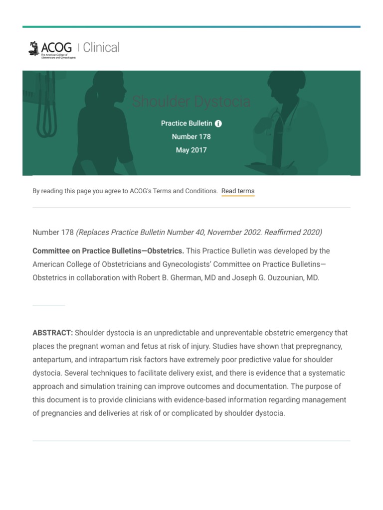 Shoulder Dystocia - ACOG | PDF | Childbirth | Obstetrics