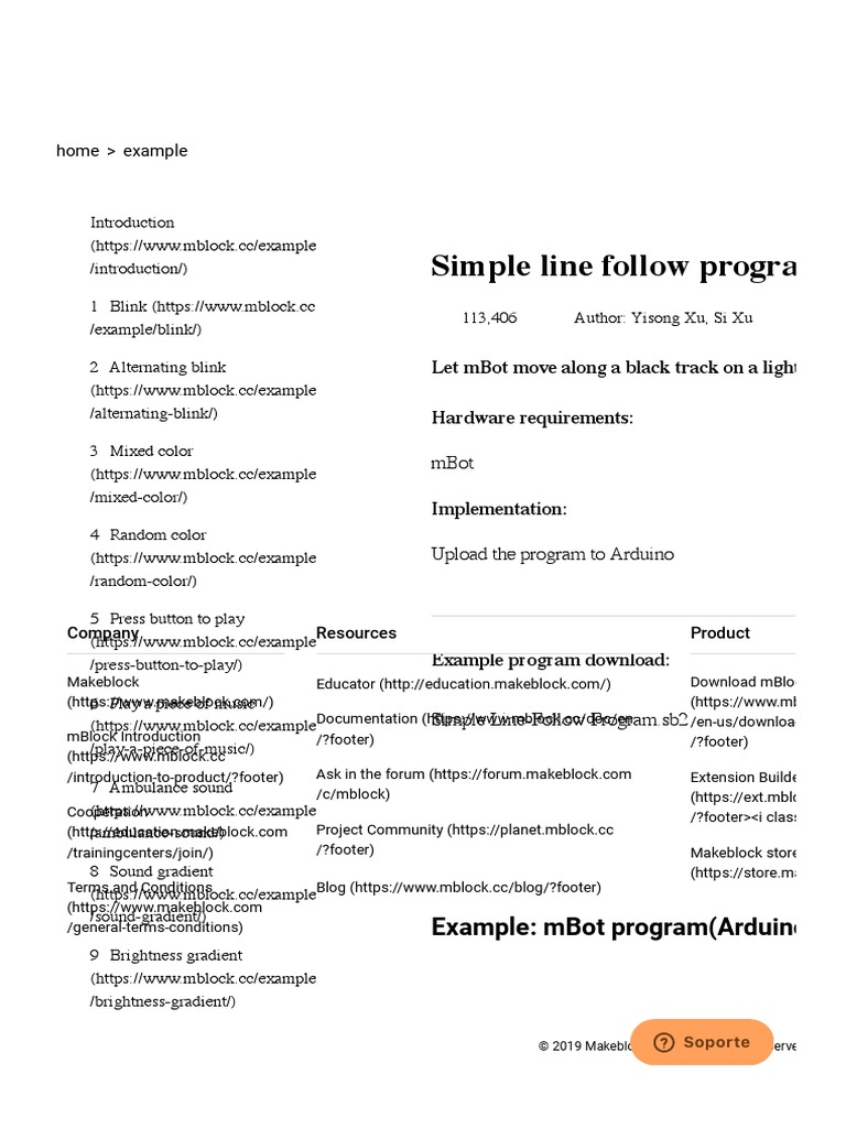 Simple Line Follow Program: Example: Mbot Program (Arduino Download ...