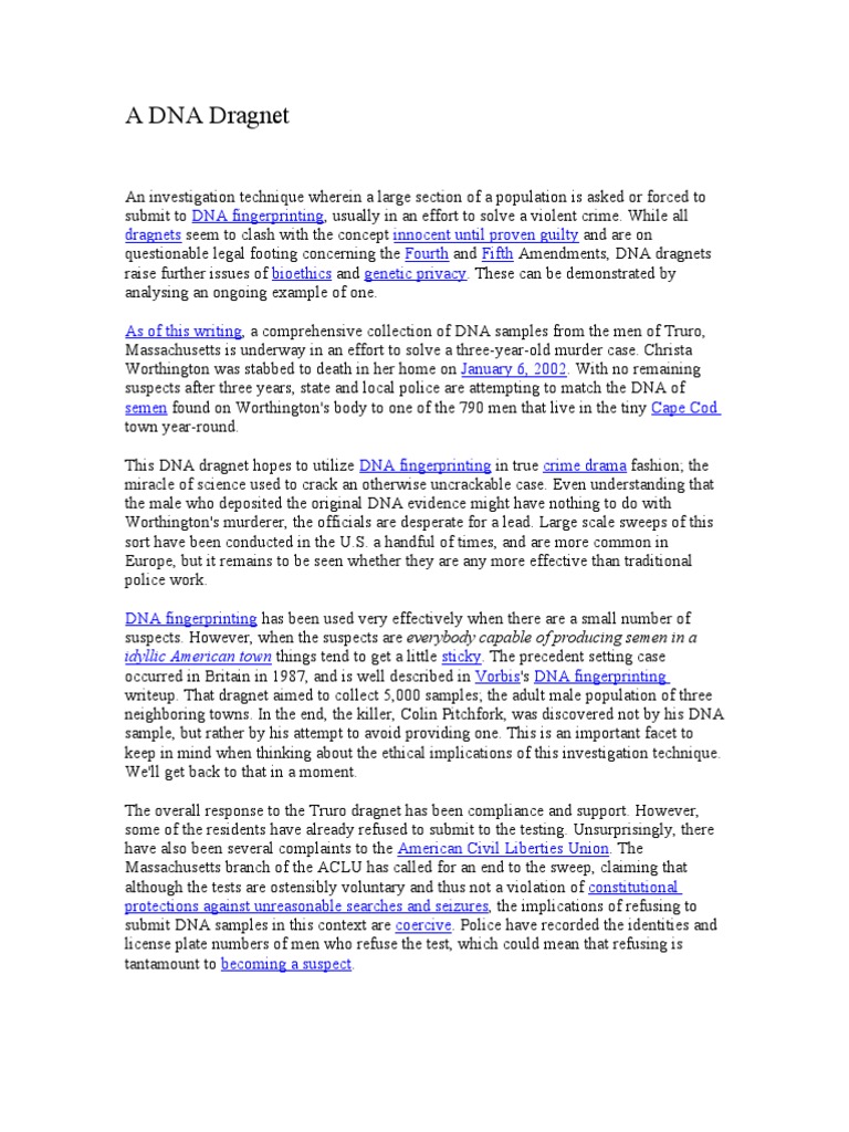 A DNA Dragnet | Download Free PDF | Dna Profiling | American Civil ...