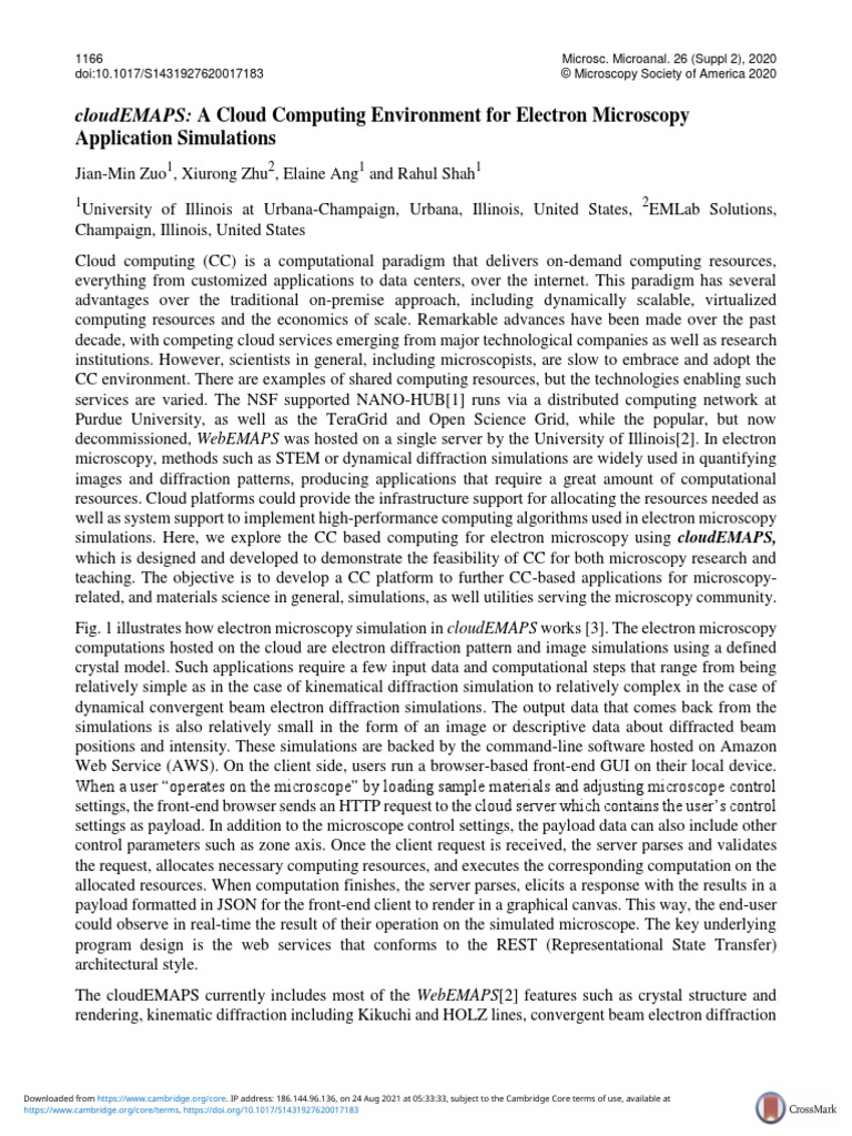 Cloudemaps A Cloud Computing Environment For Electron Microscopy Application Simulations Pdf