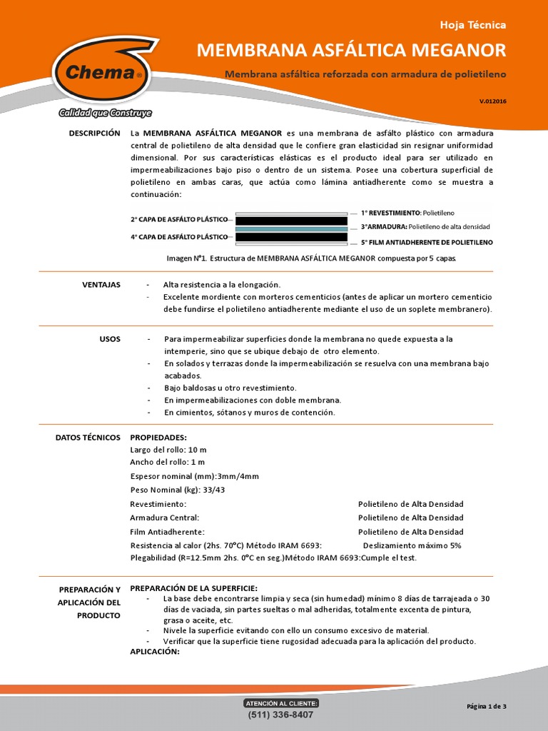 HT Membrana Asfáltica Meganor - V012016 | PDF | Revestimiento | Materiales