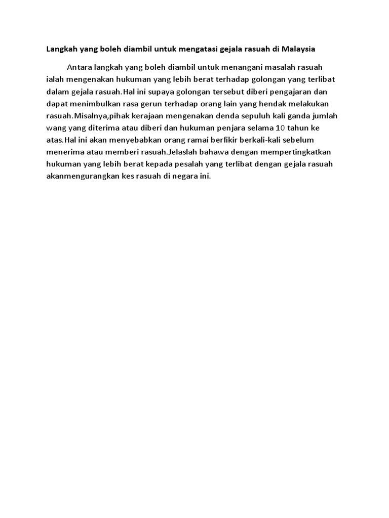 Langkah Yang Boleh Diambil Untuk Mengatasi Gejala Rasuah Di Malaysia | PDF