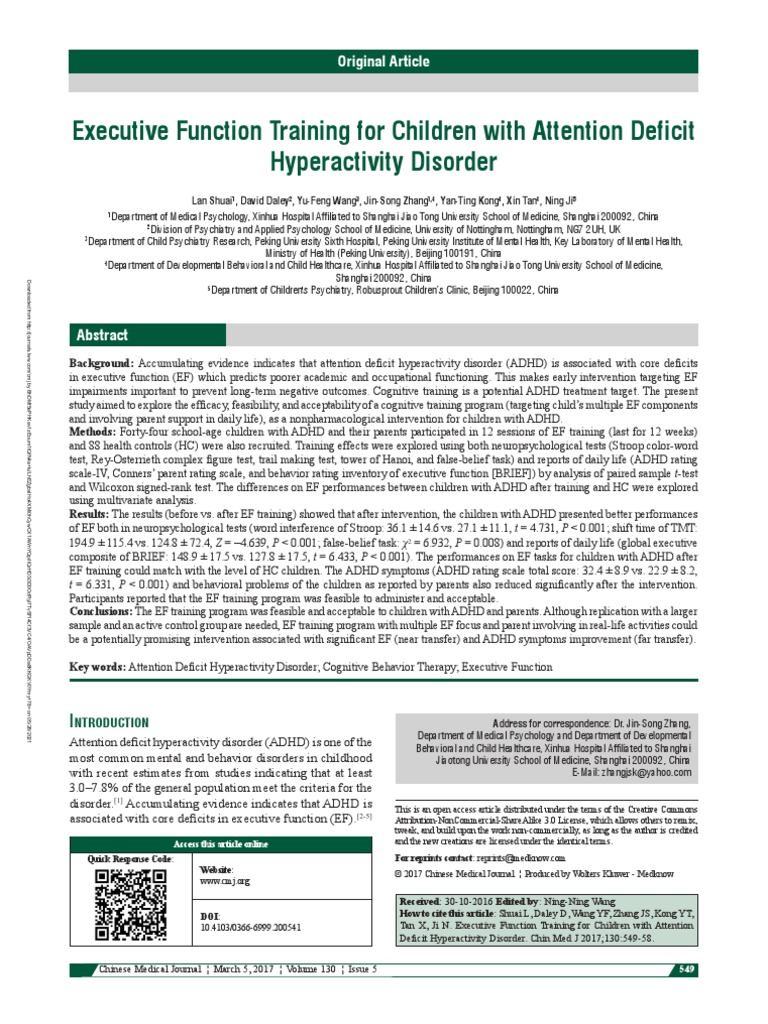 Executive Function Training For Children With.8 | PDF | Attention ...