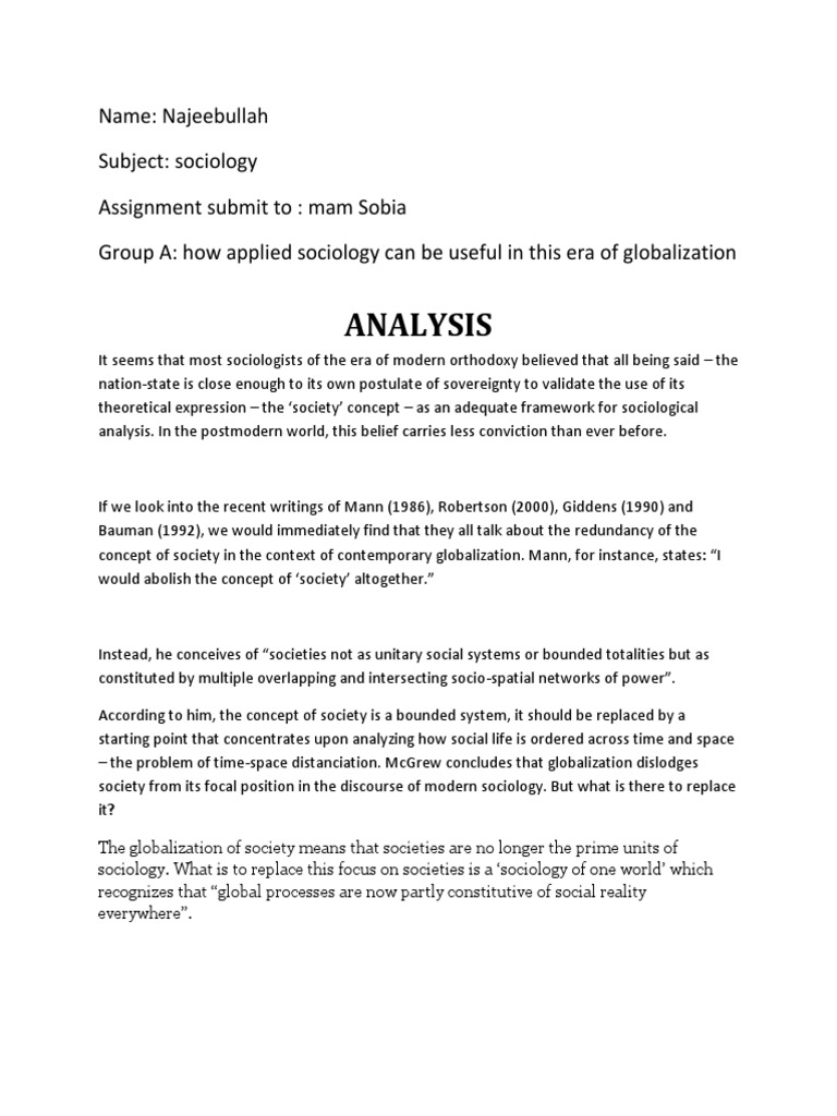 Sociology Assignment | PDF | Sociology | Globalization