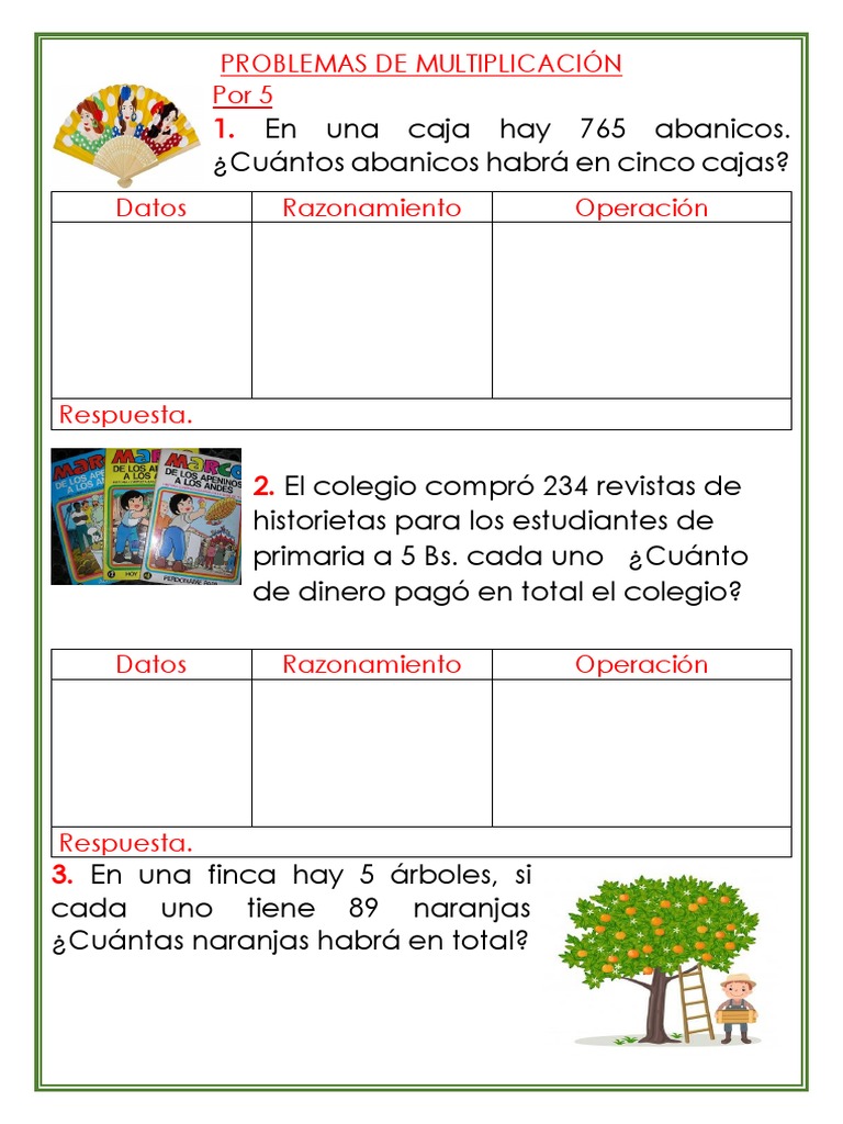 Problemas De Multiplicación Imprimibles De Quinto Grado Cuadernillo