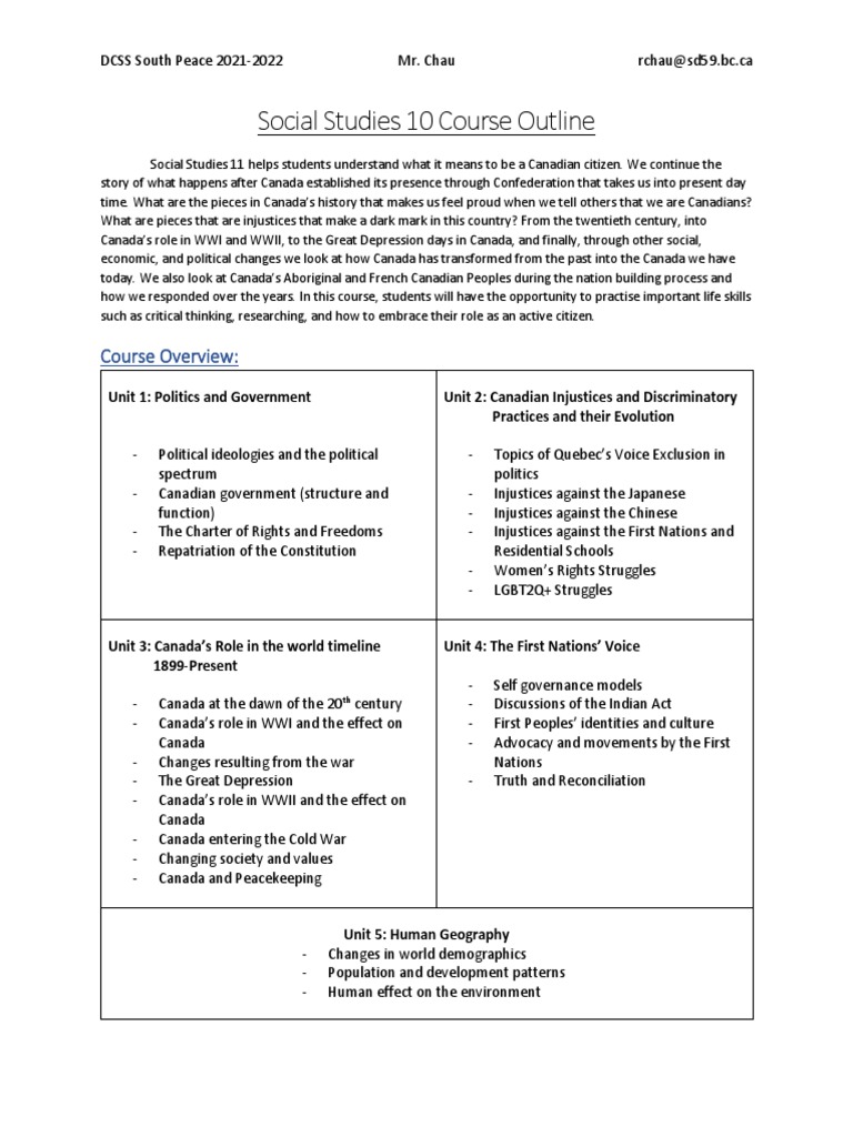 Social Studies 10 Course Outline 2021-22 | PDF | Canada | Teachers