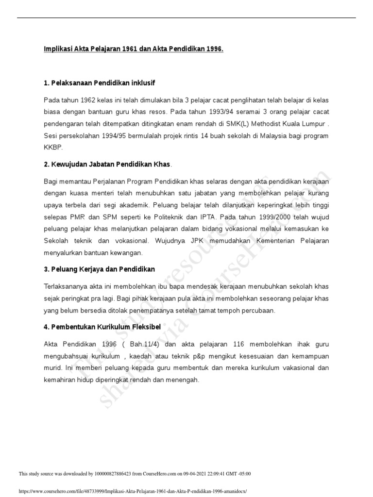 Implikasi Akta Pendidikan 1961 & 1996 | PDF