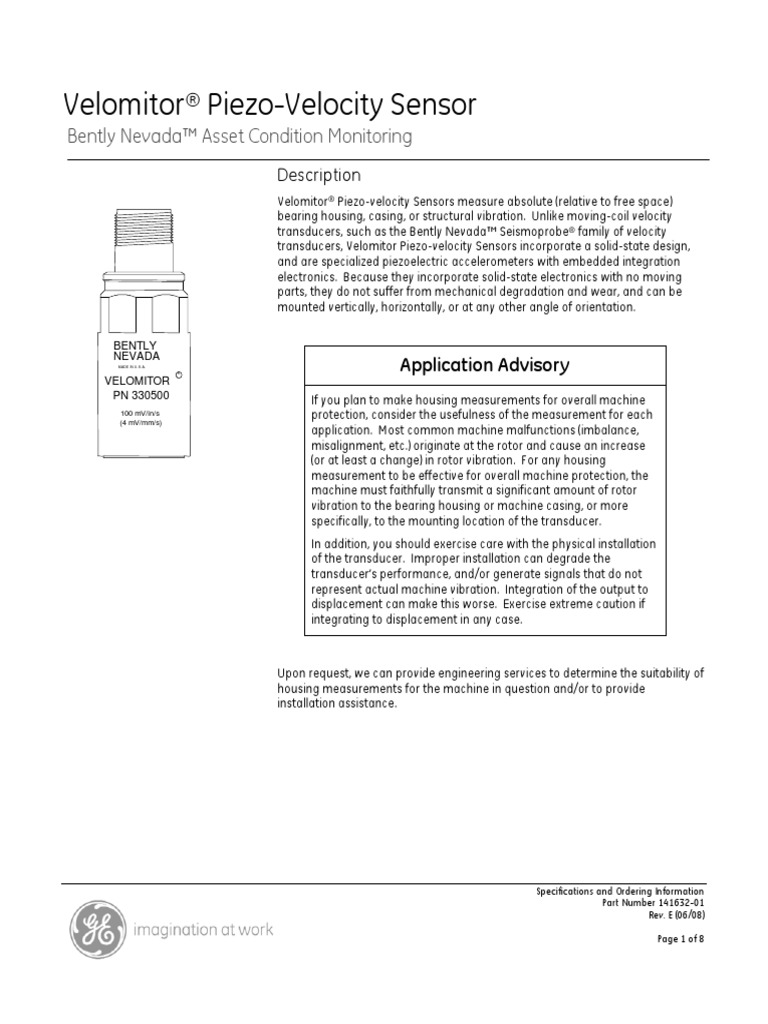 Velomitor Piezo-Velocity Sensor: Bently Nevada™ Asset Condition ...