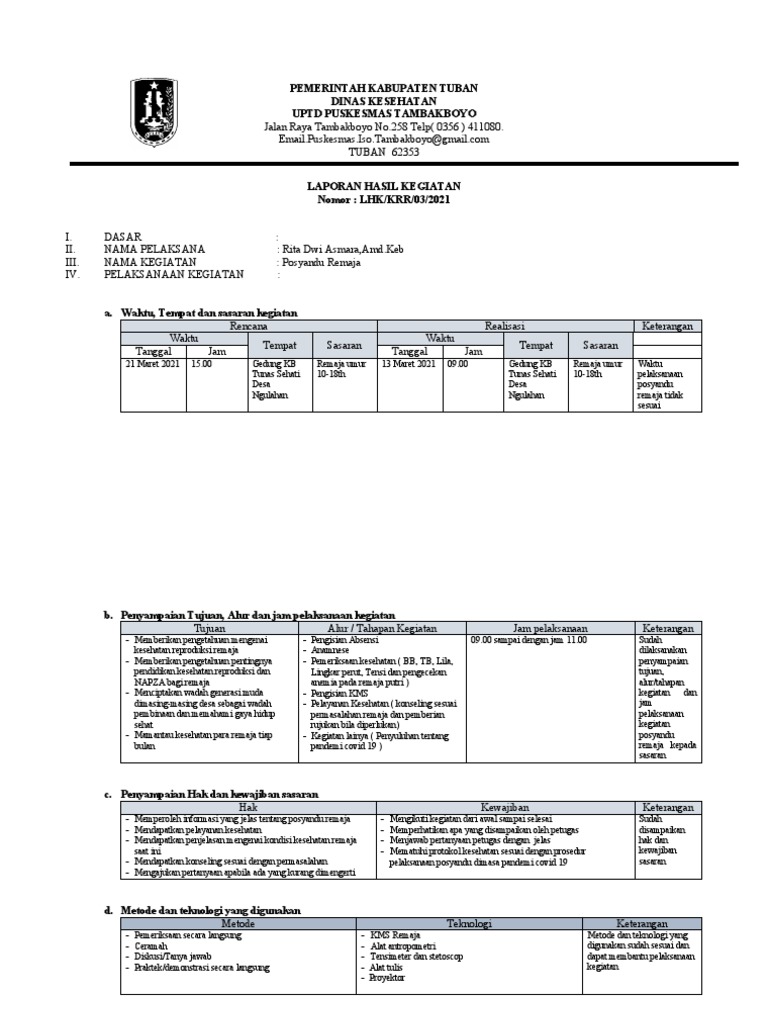 Contoh Pengisian LHK 2021 | PDF