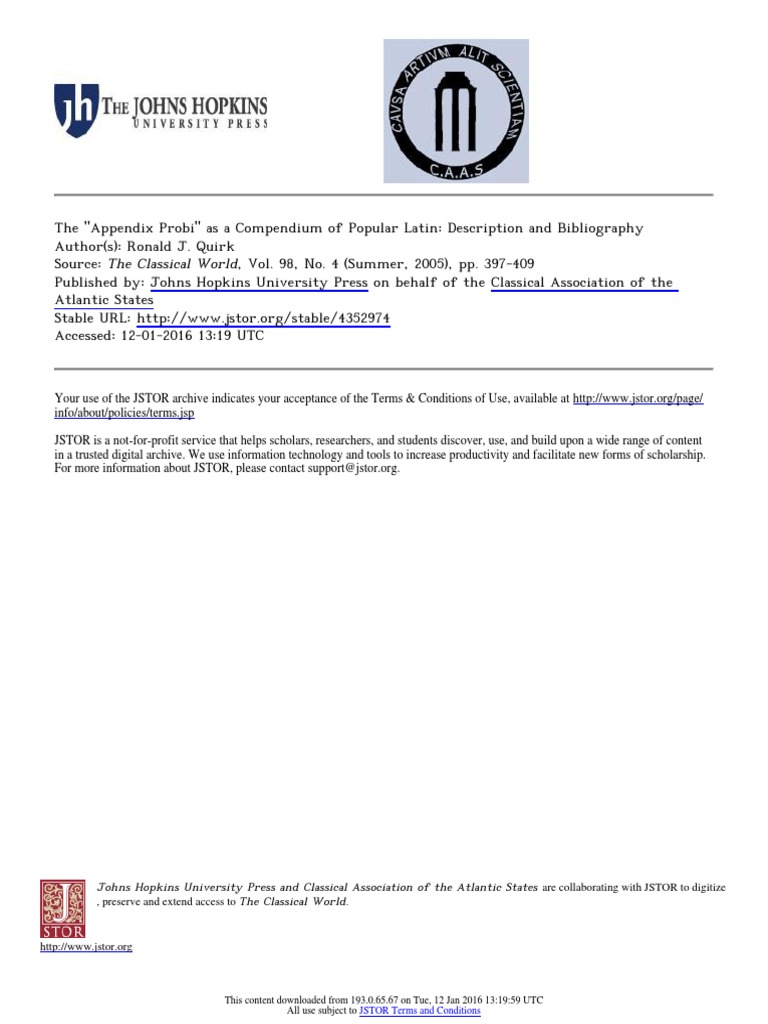 Appendix Probi | PDF | Bibliography | Linguistics