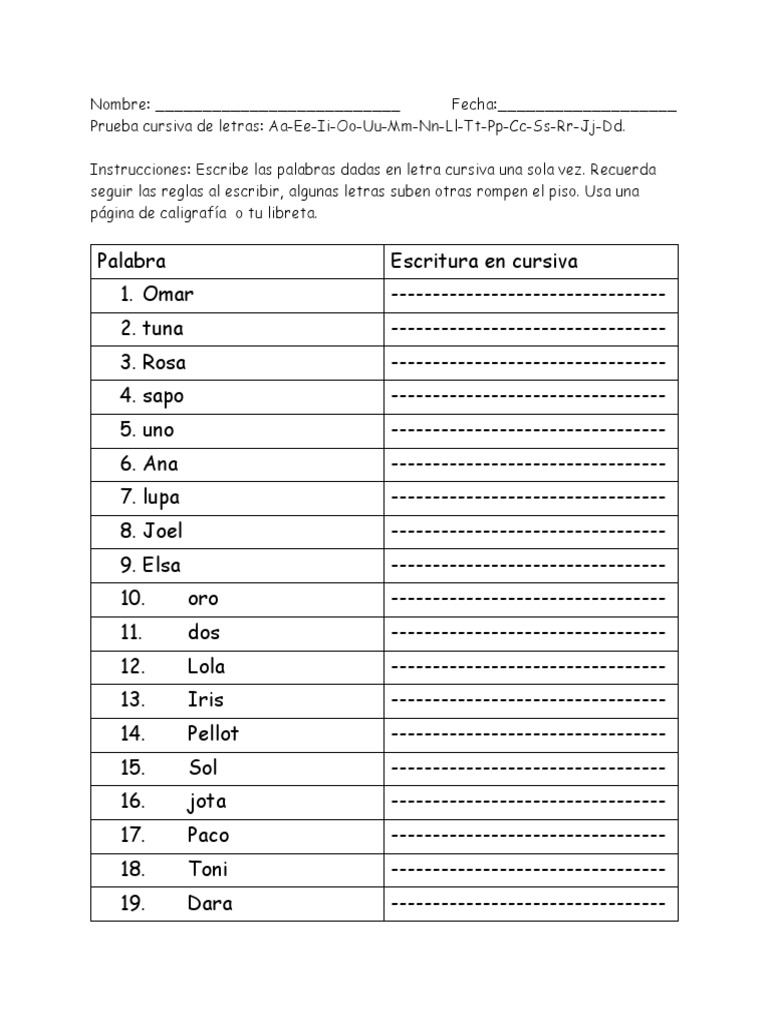 Prueba de Escritura en Cursiva | PDF