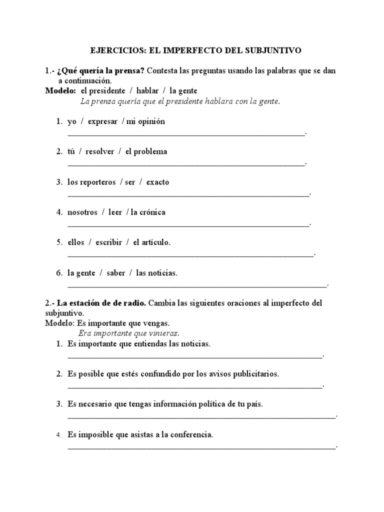 Ejercicios de Imperfecto del Subjuntivo | PDF